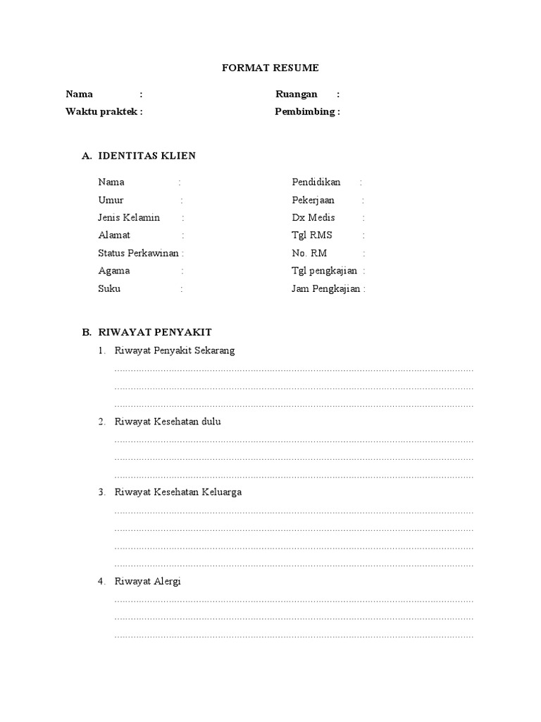 FORMAT RESUME Praktek Klinik | PDF