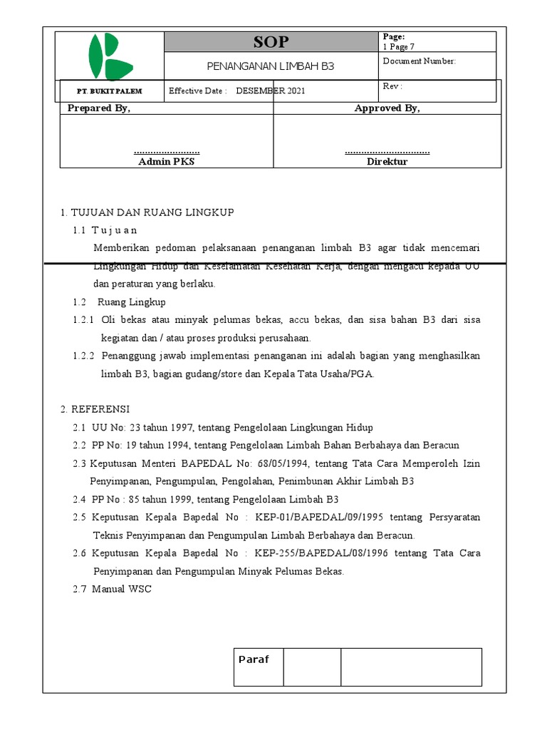SOP PENANGANAN Limbah LB3 | PDF
