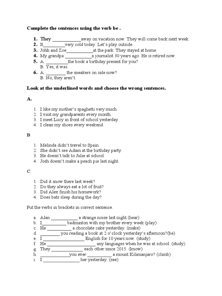 Complete The Sentences Using The Verb Be | PDF | Linguistics
