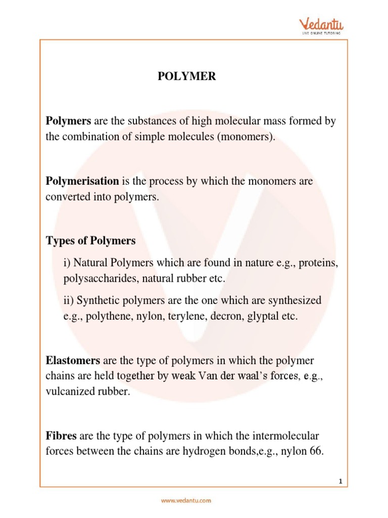 JEE Main Polymers Revision Notes - Free PDF Download | PDF | Polymers ...