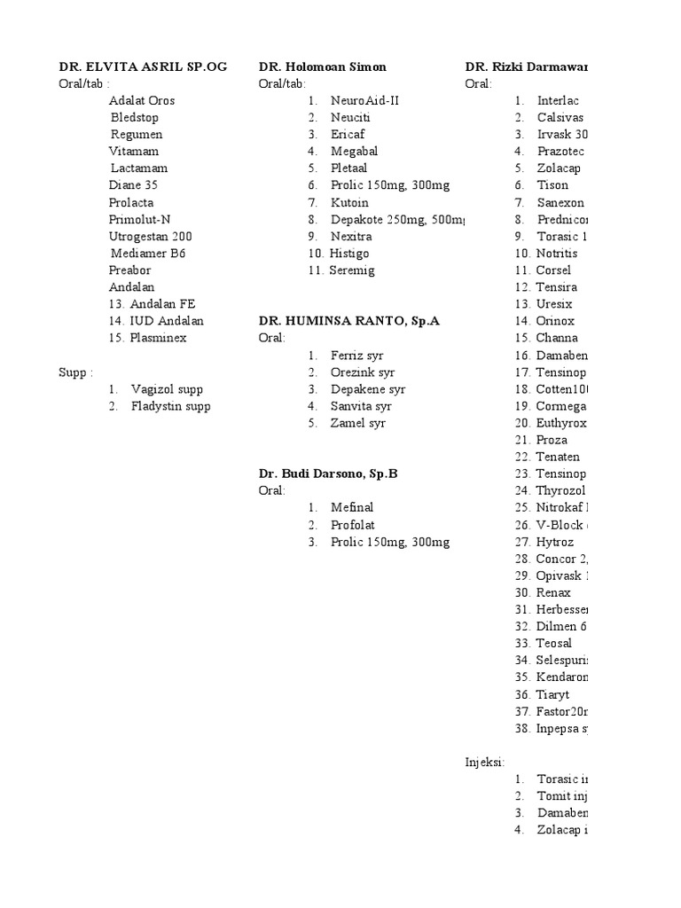 Daftar Obat Dokter Spesialis | PDF | Drugs