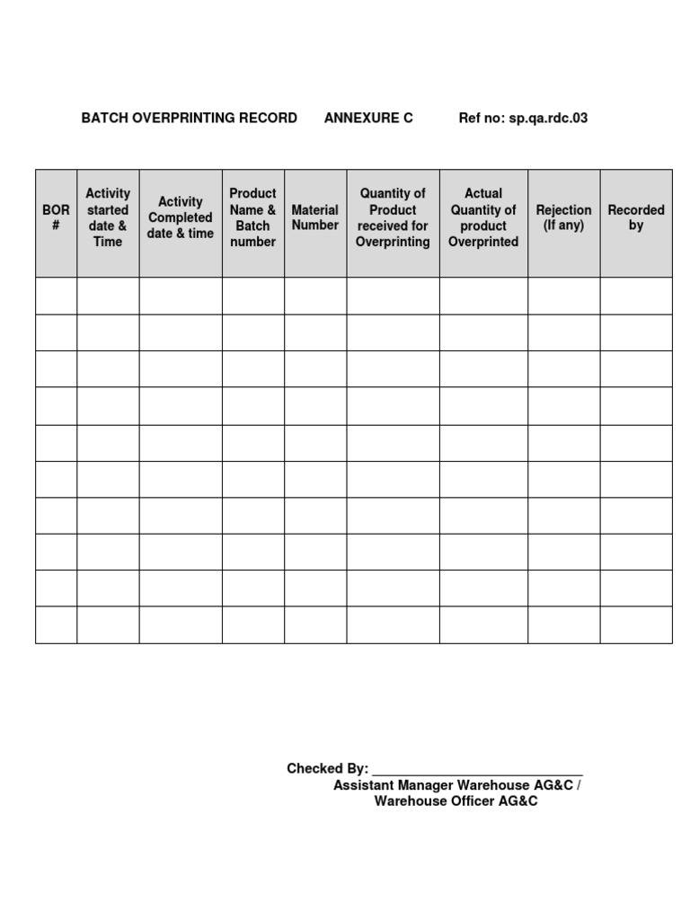 Batch Overprinting Record Form | PDF