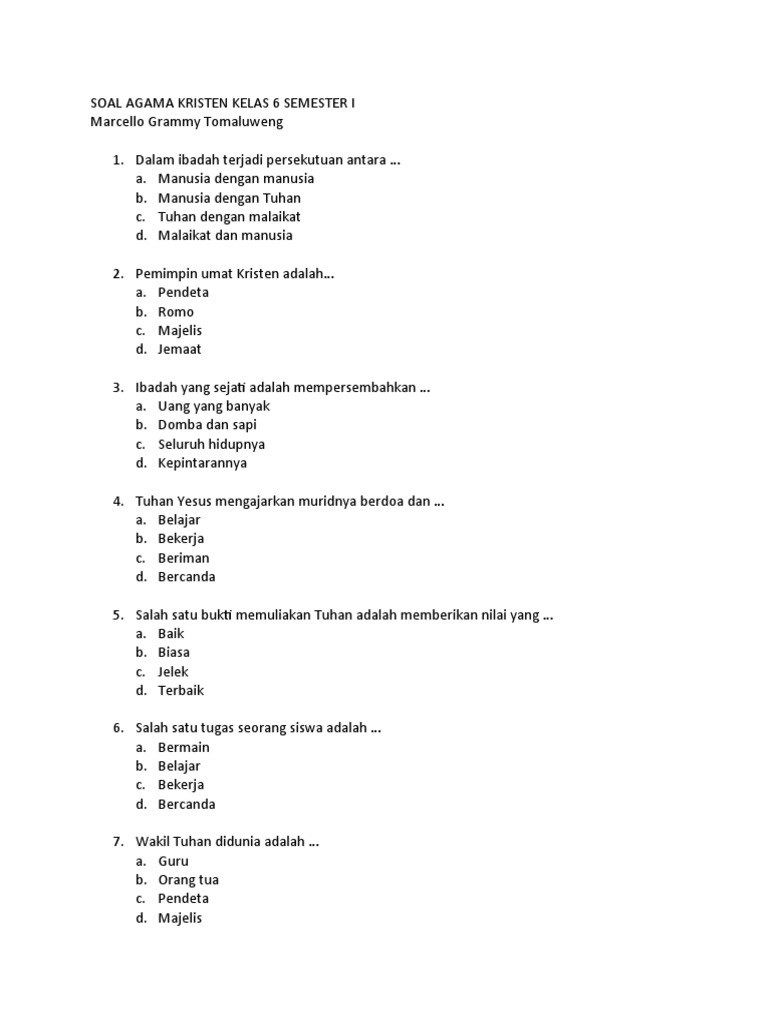 Soal Agama Ello 6 SD | PDF