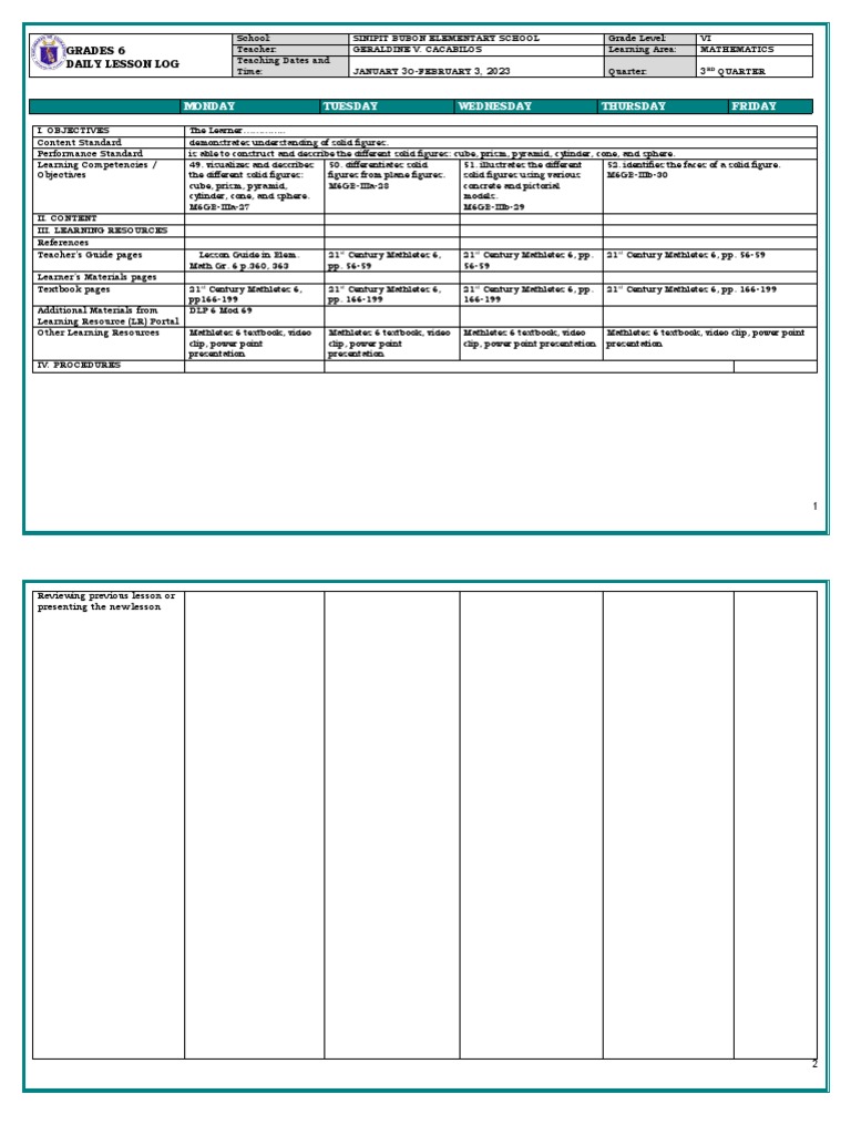 DLL Mathematics-6 Q3 W2 | PDF | Change | Pedagogy