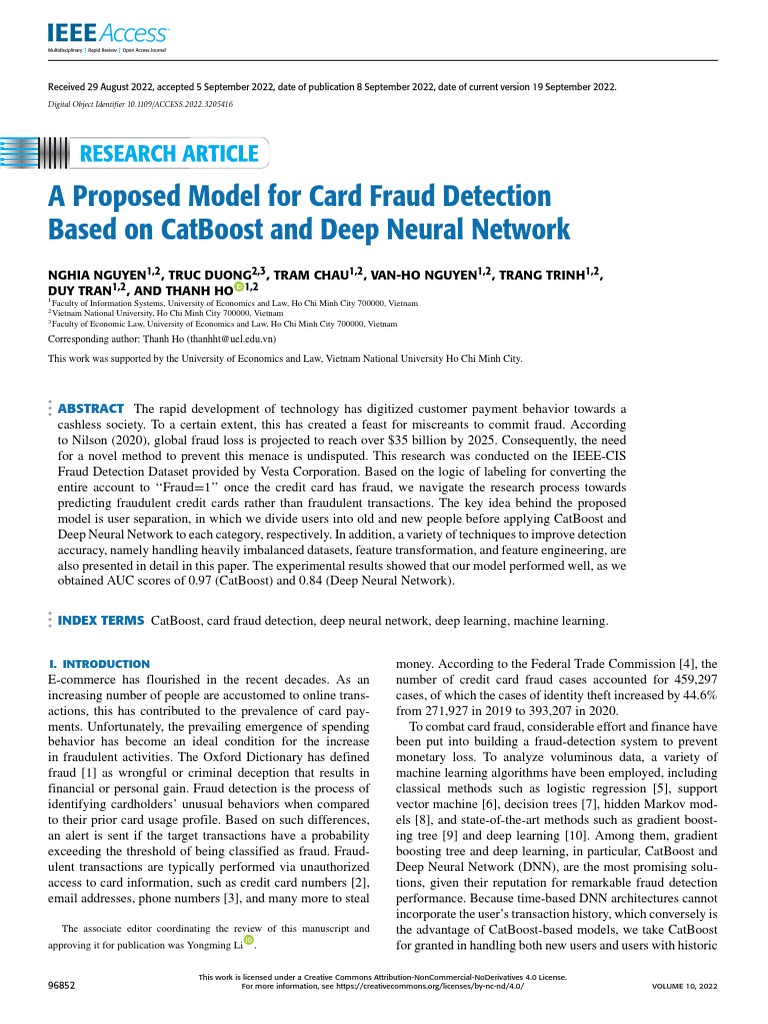 A Proposed Model For Card Fraud Detection Based On CatBoost and Deep Neural Network | PDF ...