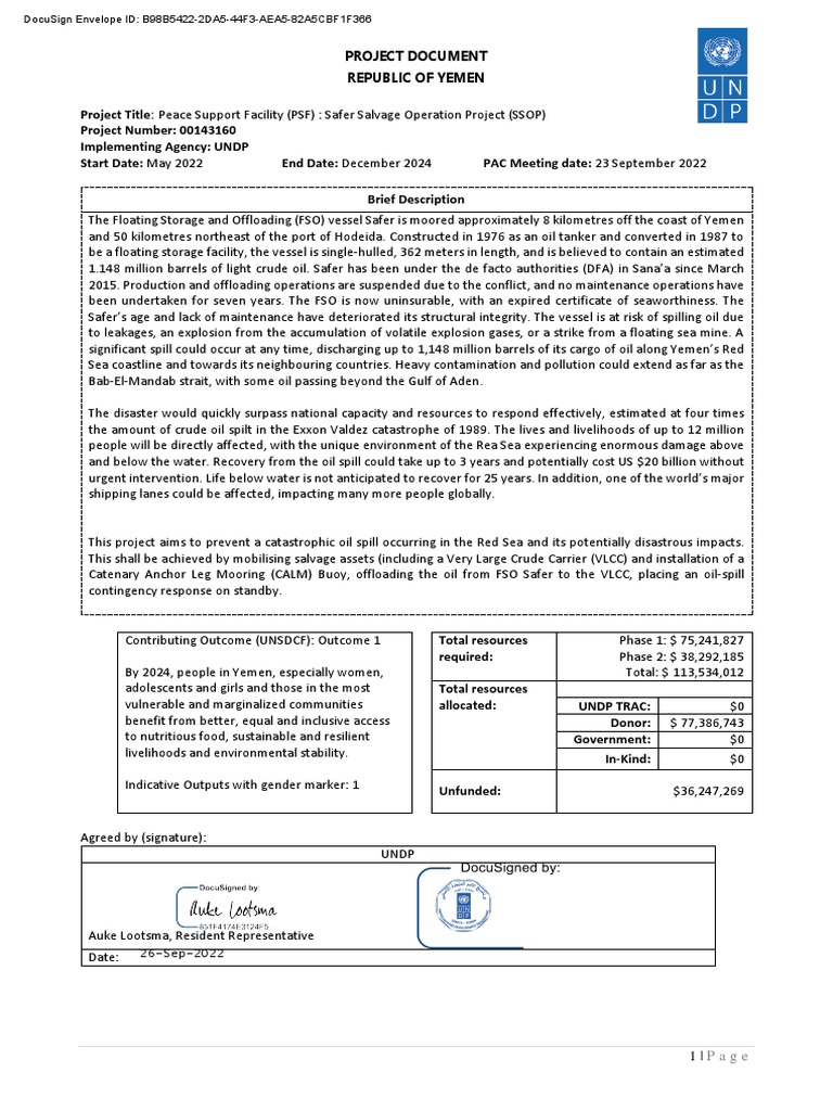 20220926-Fso Safer Prodoc Final | PDF | Oil Tanker | Oil Spill