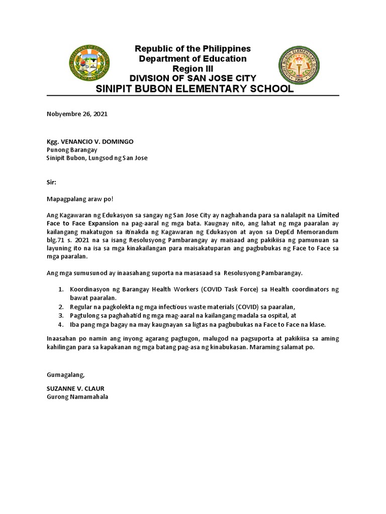 Letter For F2f Resolution | PDF