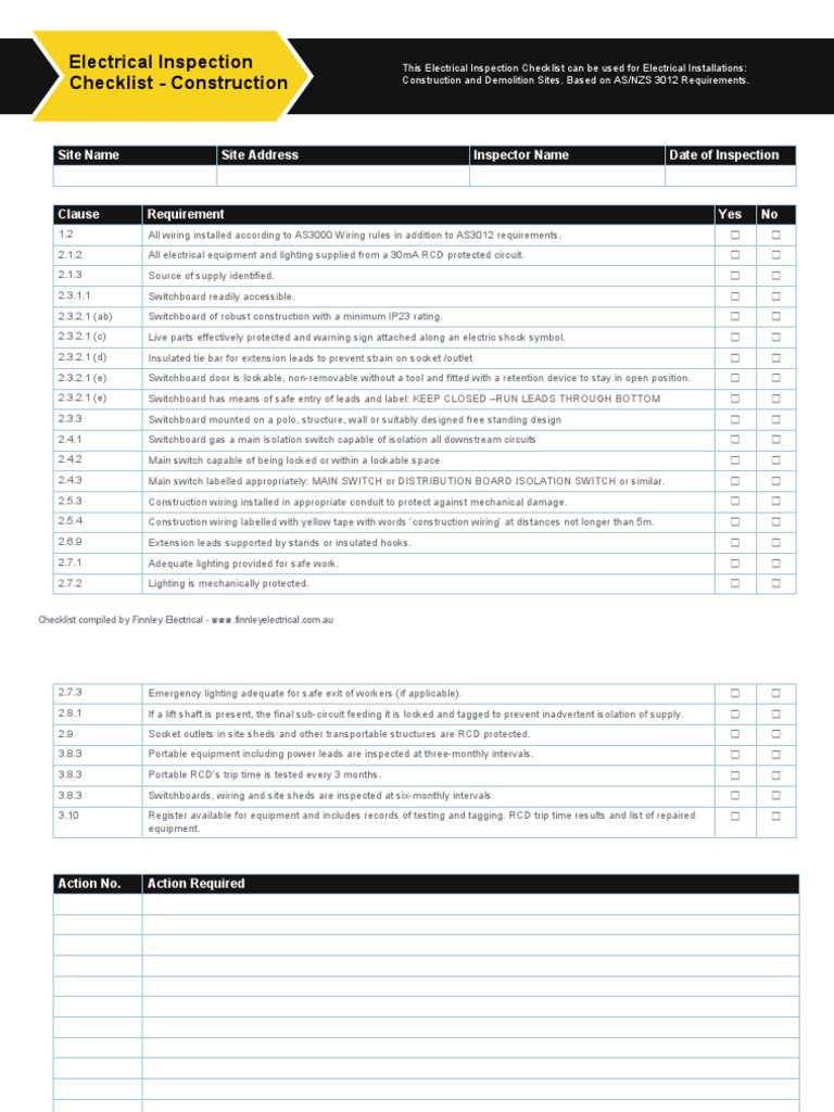 Electrical Inspection Checklist Construction | PDF | Electrical Wiring | Civil Engineering