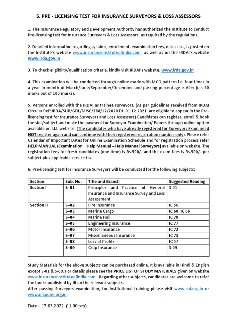 Pre-Licensing Test Info 17.03.2022 | PDF | Insurance | Test (Assessment)