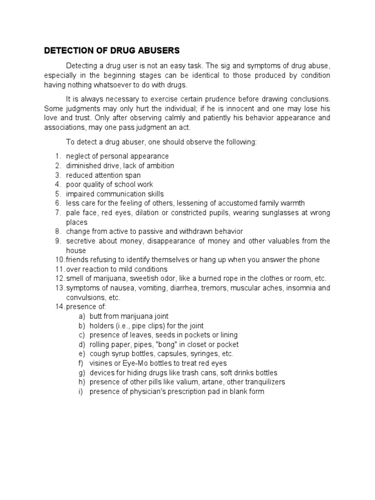 Drug Abuse Detection Guide | PDF | Psychological Evaluation | Psychology