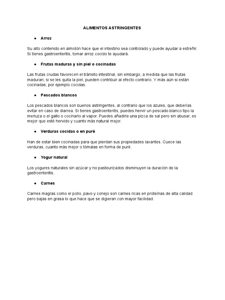 Alimentos Astringentes | PDF | Cocina, comidas y vino