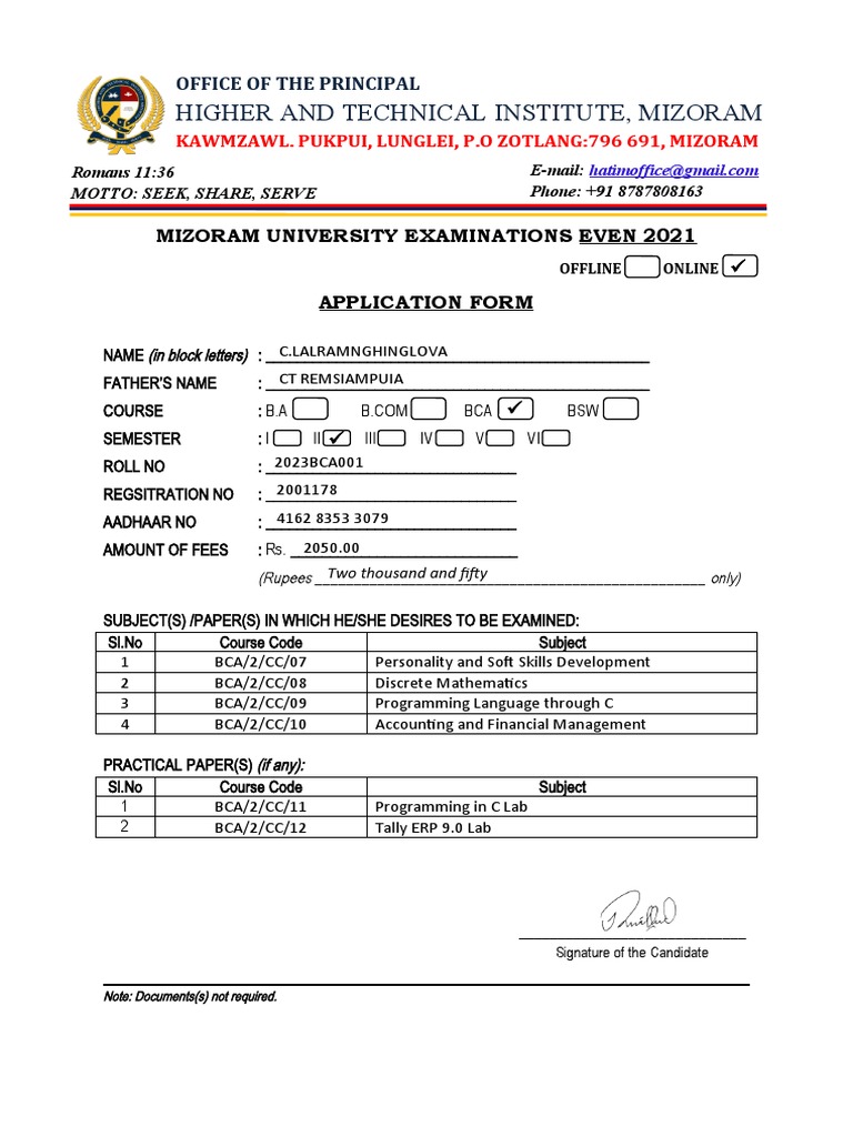 BCA Exam Registration Form 2021 | PDF | Computing | Information Technology