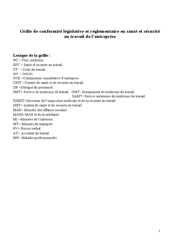 Grille D'audit Règlementaire | PDF | Santé et sécurité au travail | Sciences de la santé