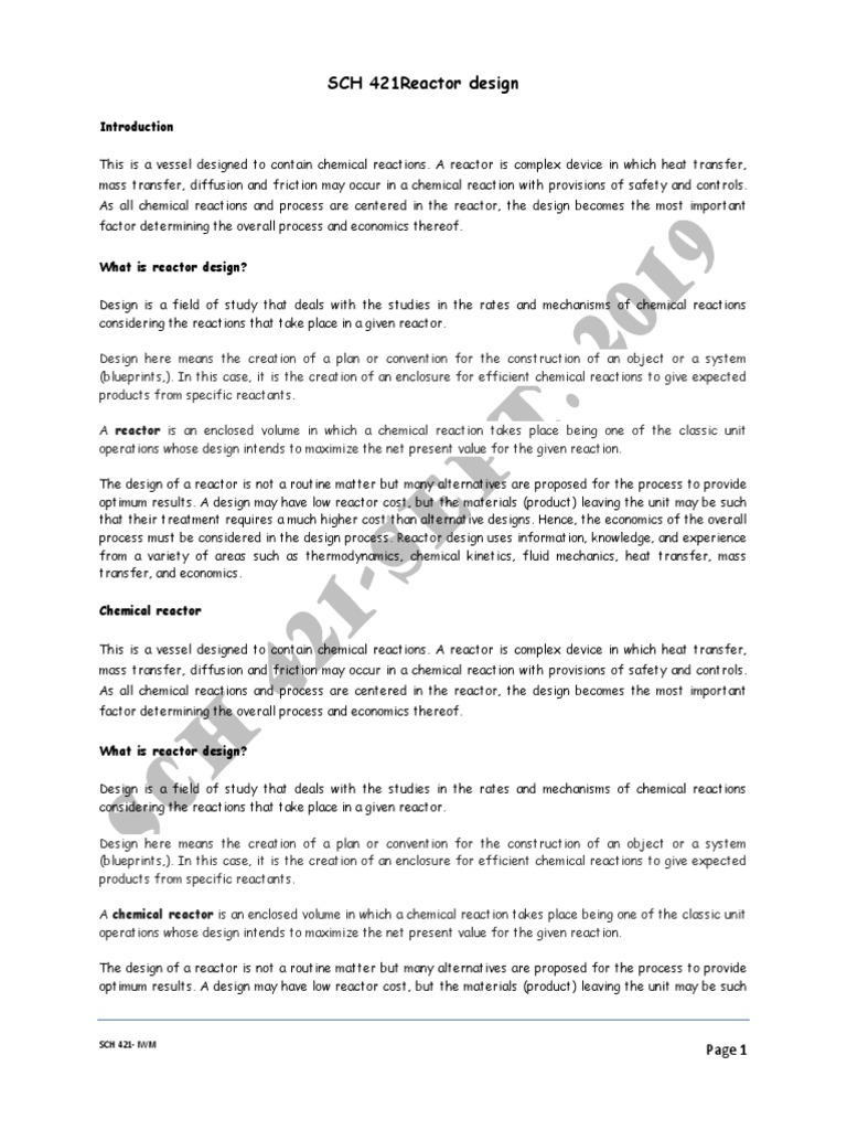Chemical Reactor Design Overview | PDF | Chemical Reactor | Chemical ...