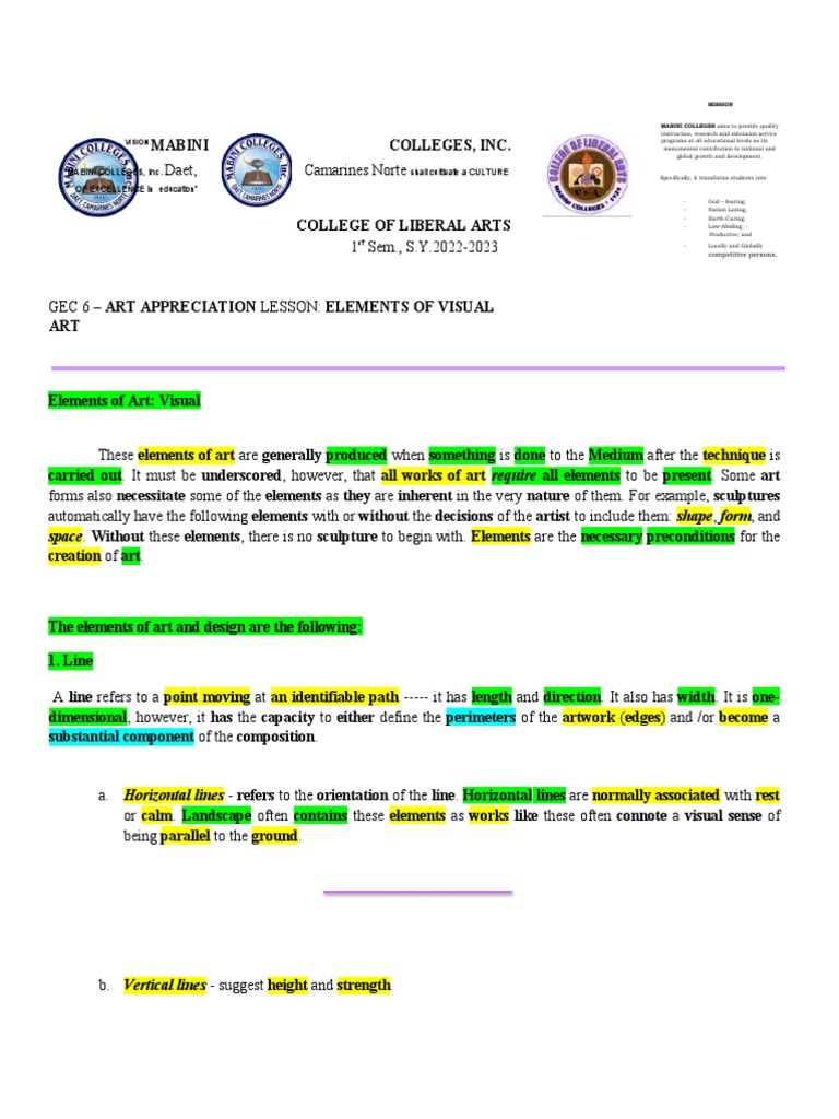 Midterm - Lesson 6 Elements of Visual Art | PDF | Shape | Color