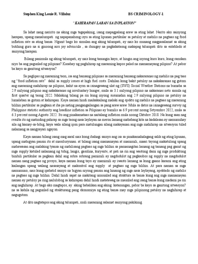 Talumpati Inflation Laban Sa Kahirapan | PDF