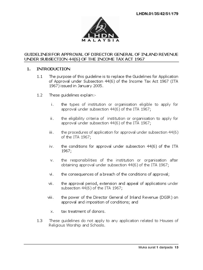 Guidelines For Approval of Director General of Inland Revenue Under ...
