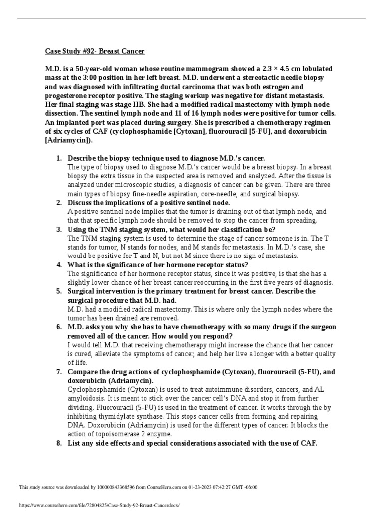 Case Study 92 Breast Cancer | PDF | Breast Cancer | Cancer