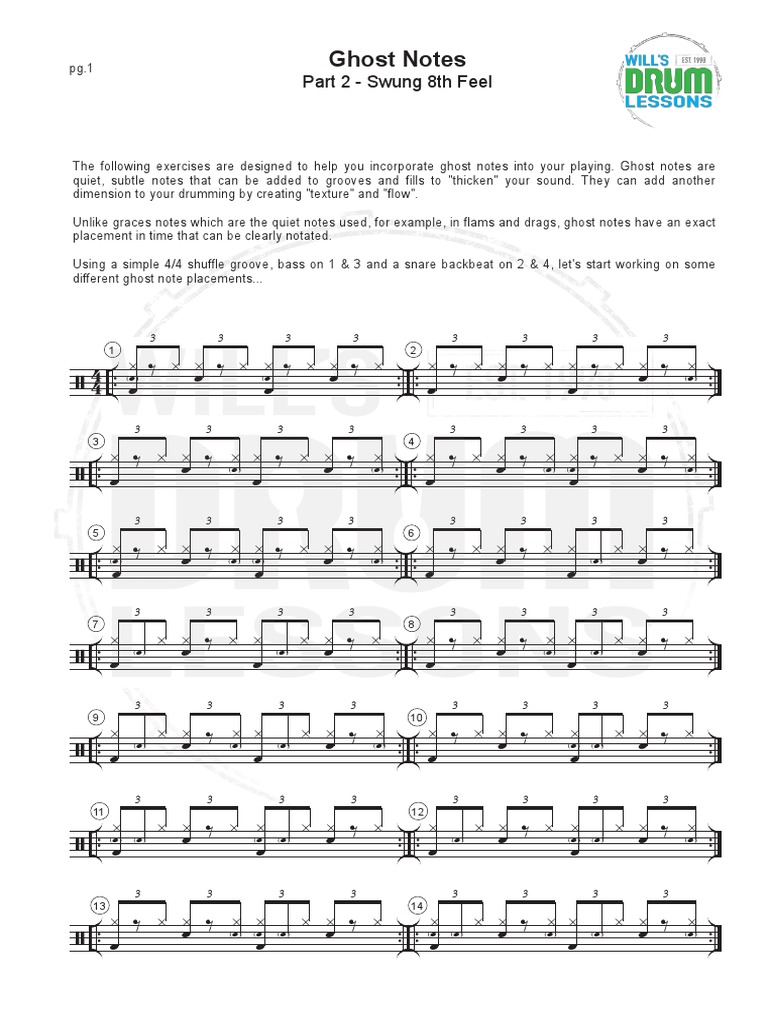 Ghost Notes pt2 - Swung 8th Feel | PDF