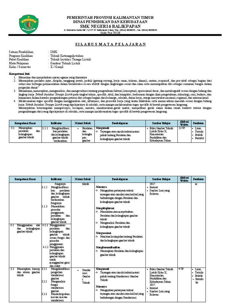 Silabus Gambar Teknik Listrik - Semester 1 | PDF