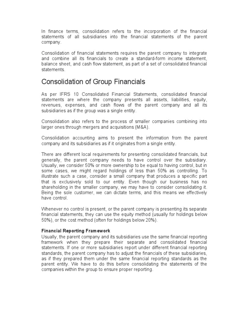 Consolidation Model - Theory & Example | PDF | Consolidation (Business ...