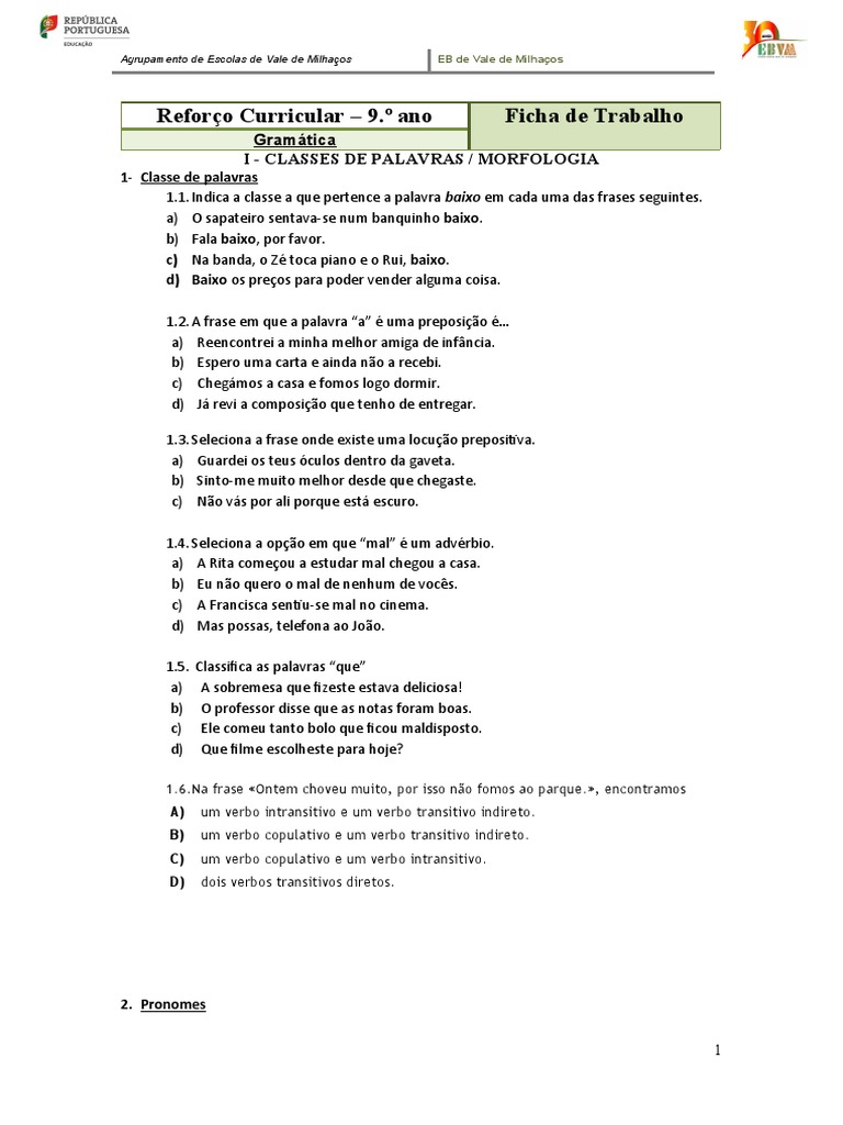 RC-revisões Gramática-1p-Nov | PDF | Linguística