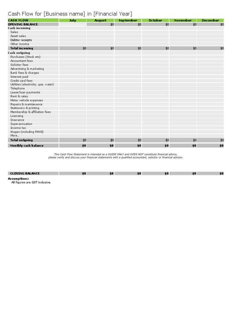 12 Month Cash Flow Statement Template Excel | PDF | Cash Flow Statement ...