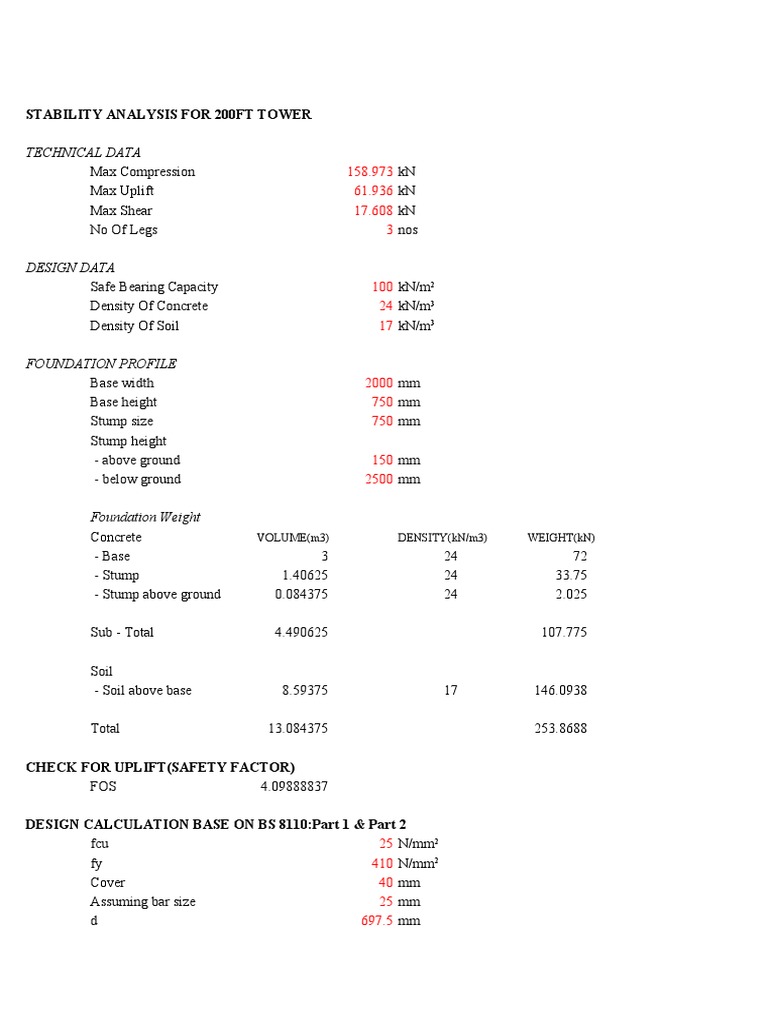 200FT TOWER STABILITY ANALYSIS | PDF | Bending | Continuum Mechanics