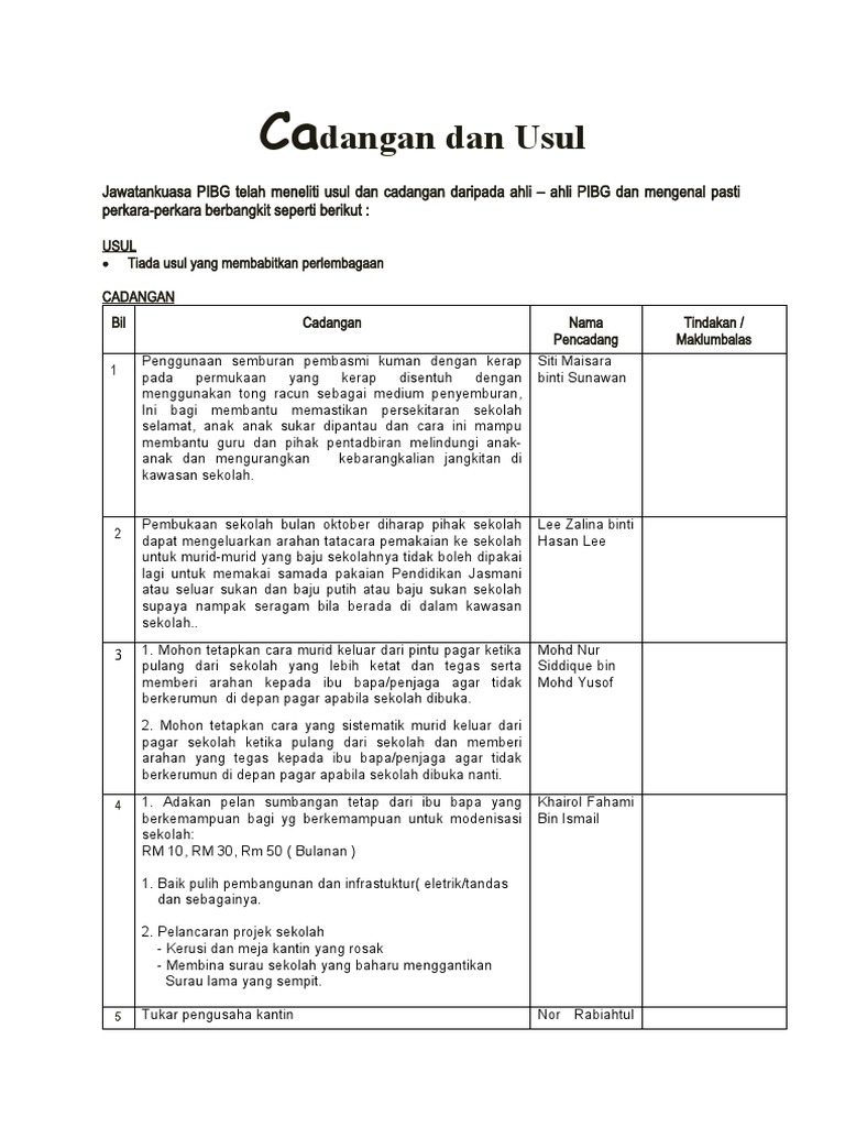 Cadangan Dan Usul Latest | PDF