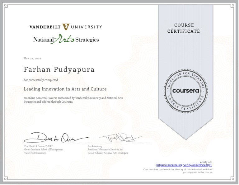 Coursera Leading Innovation Inn Arts and Culture | PDF