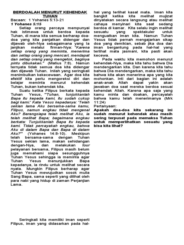 Berdoalah Menurut Kehendak Tuhan | PDF | Agama & Spiritualitas