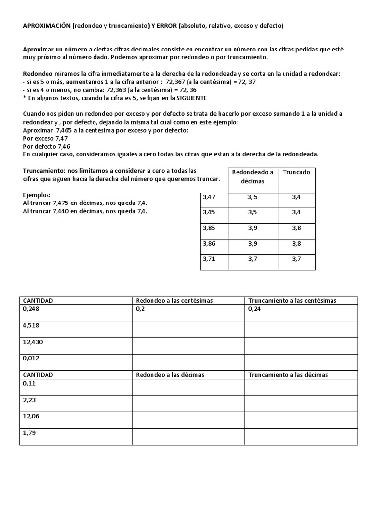 Redondeo y Truncamiento | PDF | Conceptos matemáticos | Relaciones ...