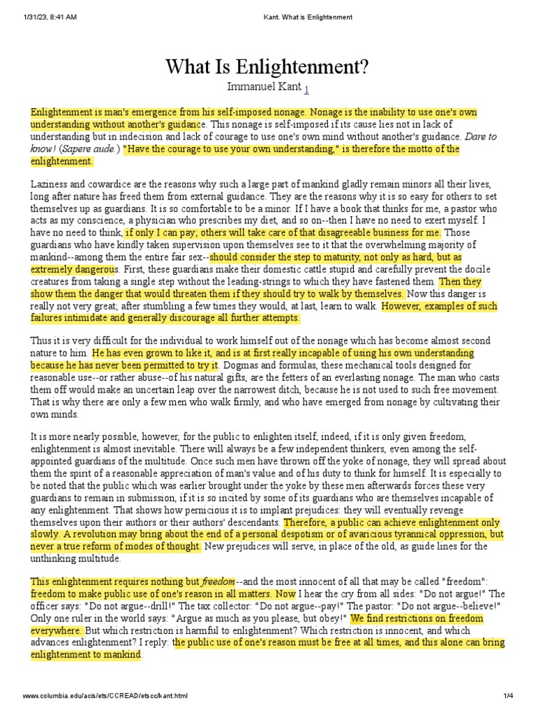 Kant's "What is Enlightenment | PDF | Age Of Enlightenment | Reason