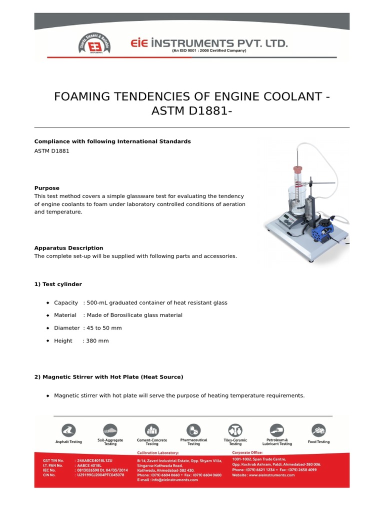 Foaming Tendencies of Engine Coolant | PDF | Temperature | Glasses