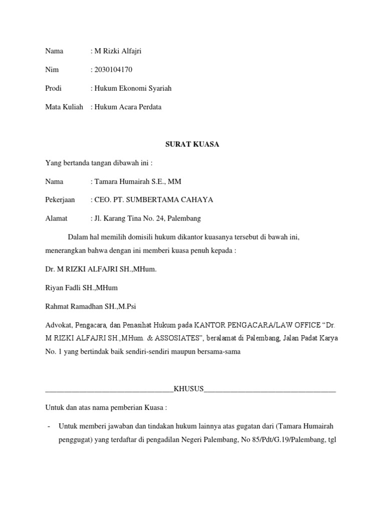 Surat Kuasa Wanprestasi | PDF