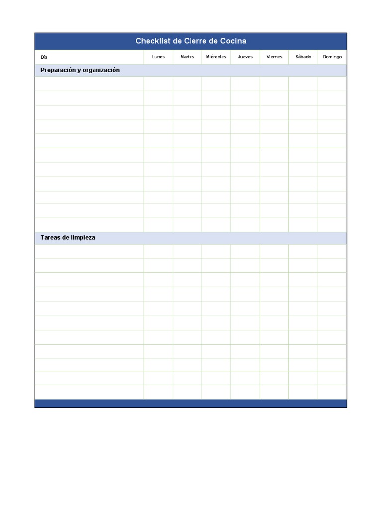 Checklist de Cierre de Cocina (Versión Imprimible para Rellenar) | PDF