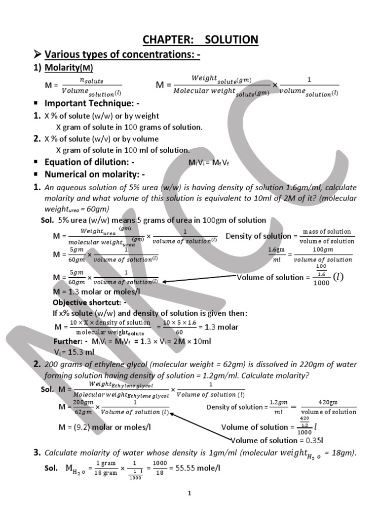 CHAPTER Solution | PDF | Mass Concentration (Chemistry) | Osmosis