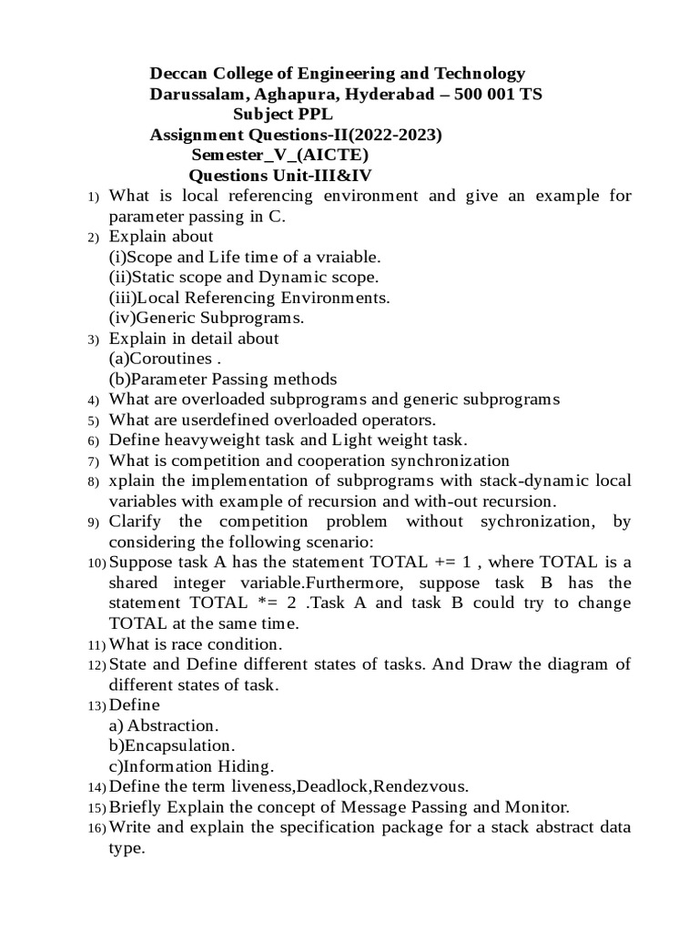 PPL - Assignment questions-II | PDF | Subroutine | Variable (Computer ... PPL - Assignment questions-II | PDF | Subroutine | Variable (Computer ...