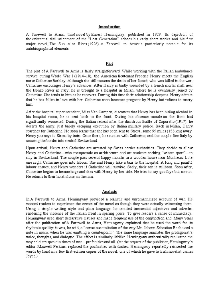 Farewell To Arms Speech | PDF