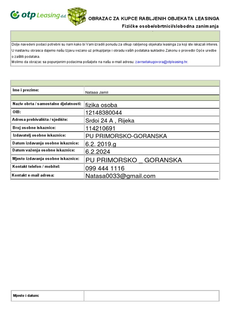 Obrazac Za Kupce Fo 2020-1 | PDF