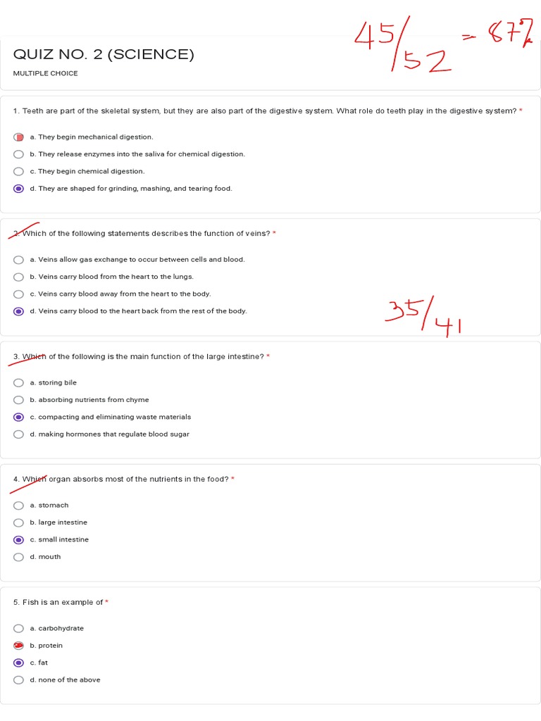 QUIZ NO. 2 SCIENCE Naomi | PDF | Digestion | Human Body