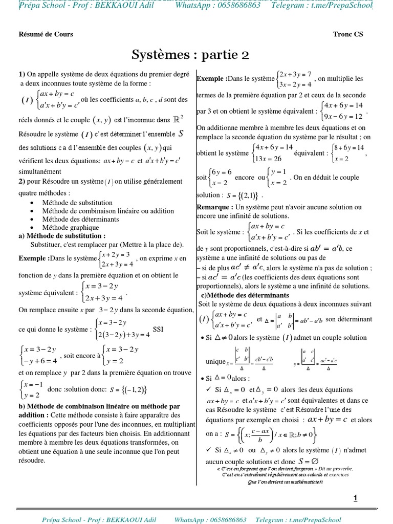 Résolution de systèmes d'équations linéaires | PDF | Équations ...