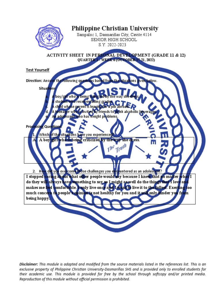 Perdev - Week 6 | PDF | Adolescence