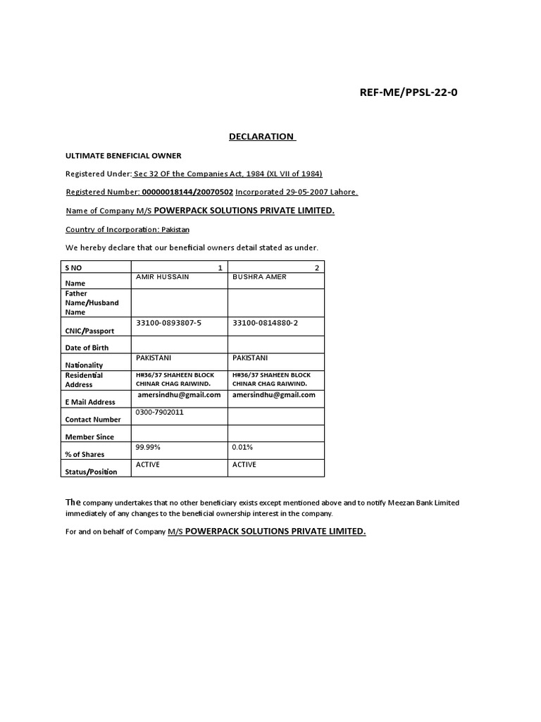 UBO Certificate | PDF