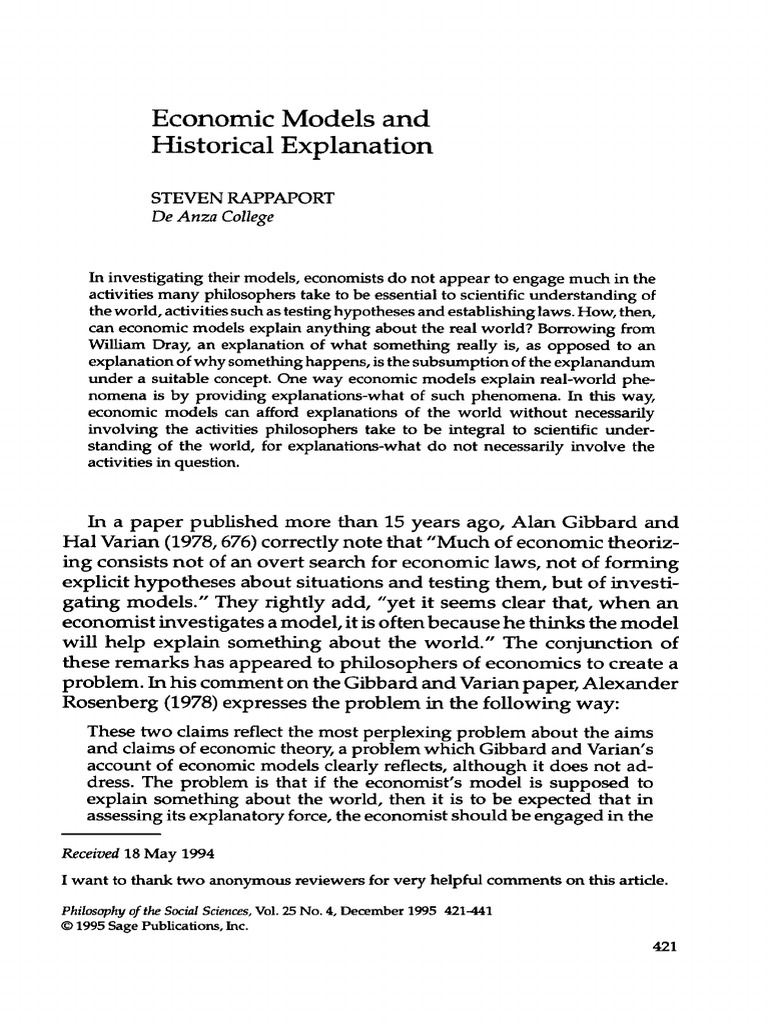 Rappaport - Economic Models and Historical Explanation | PDF ...