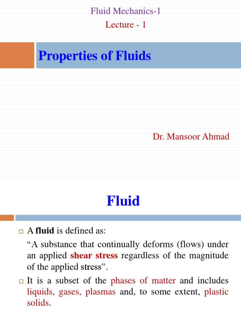 Lecture-1-Fluid Properties | Download Free PDF | Fluid Mechanics | Viscosity