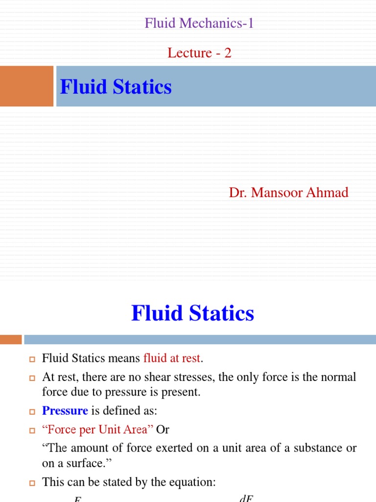 Lecture-2-Fluid Statics | Download Free PDF | Pressure Measurement | Pressure