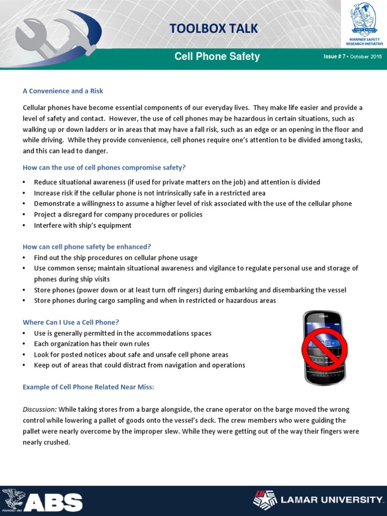 No 7 TBT Cell Phone Safety | PDF | Mobile Phones | Safety