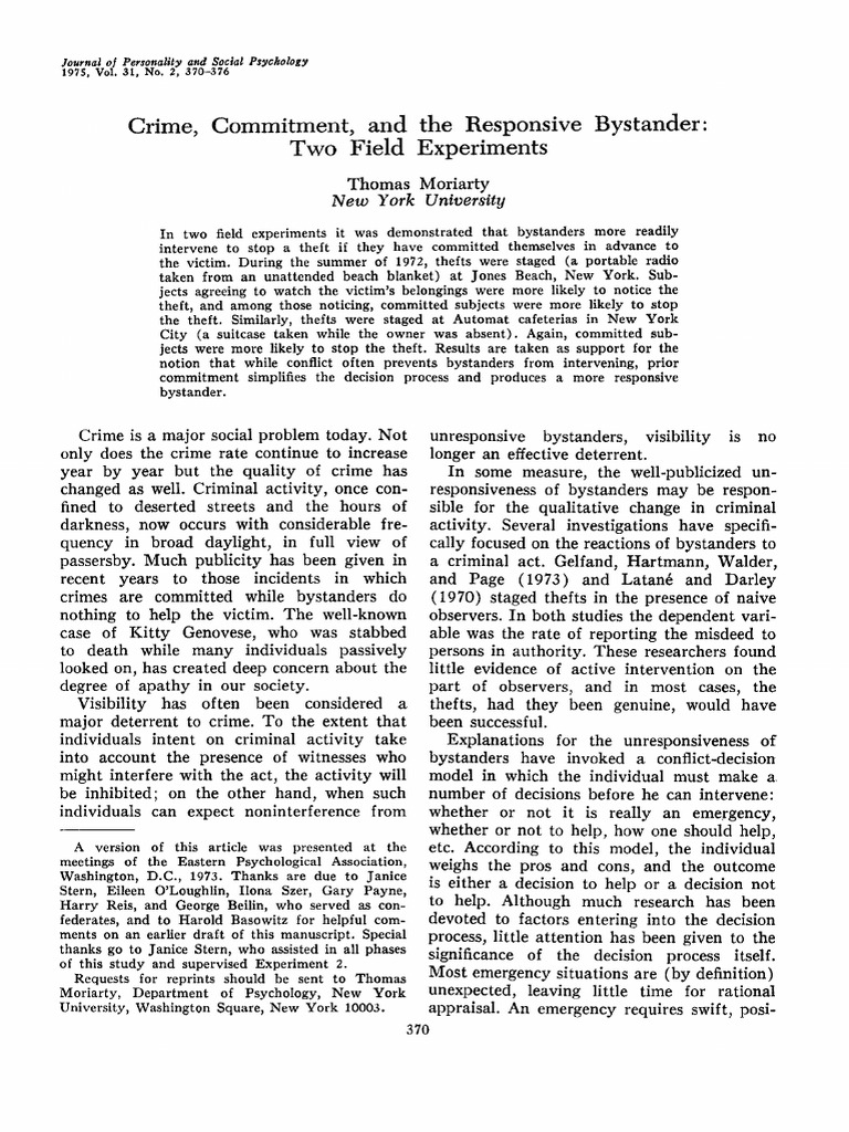 The Effects of Prior Commitment on Bystander Intervention: Two Field ...