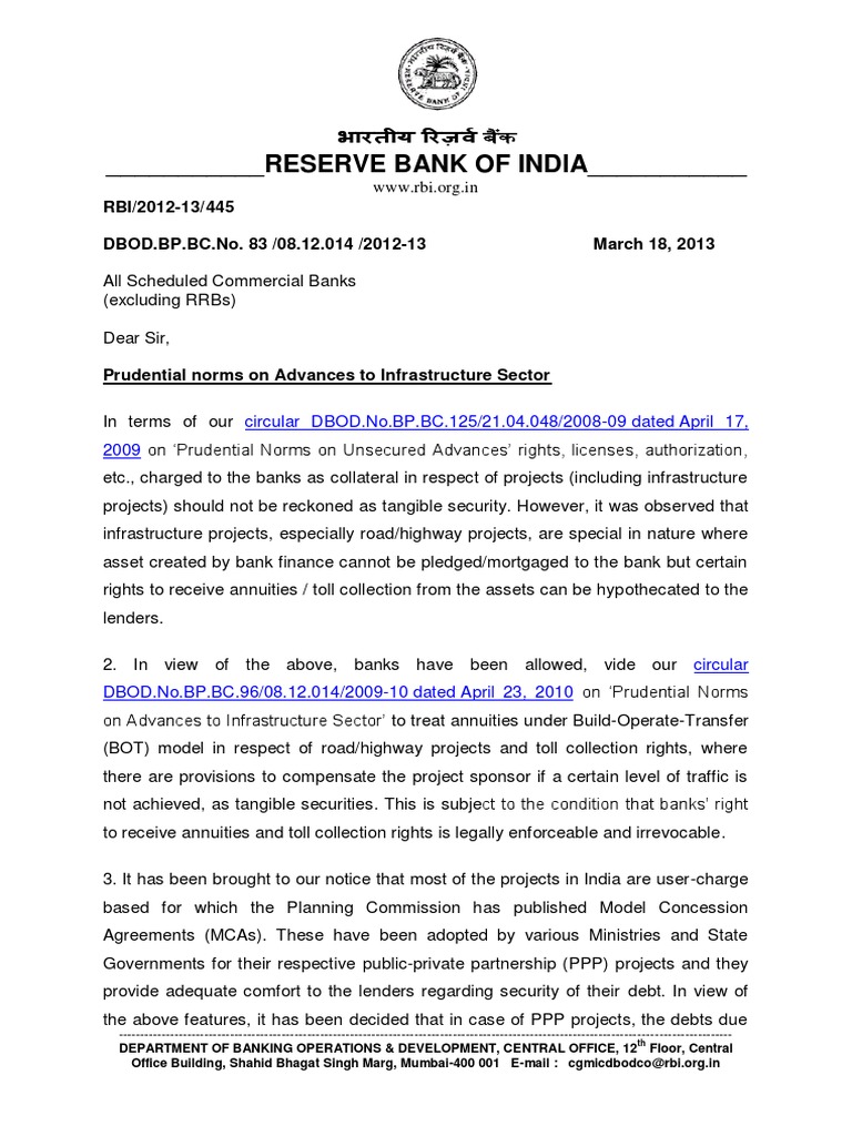 Prudential Norms for Infrastructure Loans | PDF | Loans | Financial ...